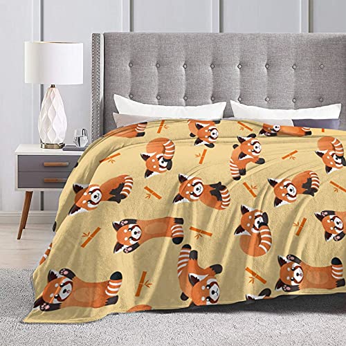 PAVQWEJ Flannel Fleece Throw Blanket,Cute Red Panda and Bamboo Home Decor Perfect for Bed and Sofa Blankets with Pillowcase Cover（18"x 18"） for All Season Microfiber Durable Couch Blankets（50"x 40"）