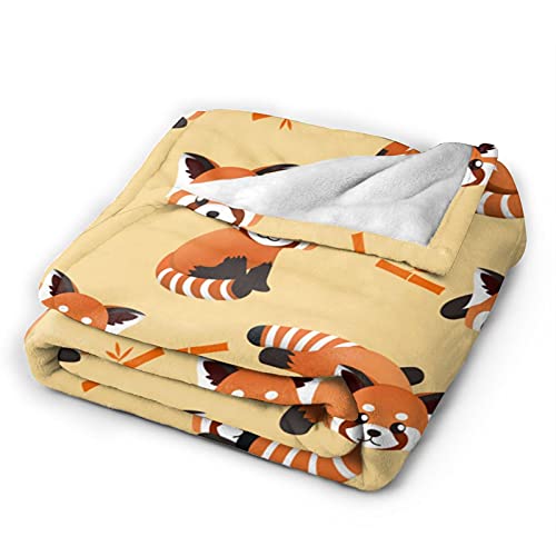 PAVQWEJ Flannel Fleece Throw Blanket,Cute Red Panda and Bamboo Home Decor Perfect for Bed and Sofa Blankets with Pillowcase Cover（18"x 18"） for All Season Microfiber Durable Couch Blankets（50"x 40"）