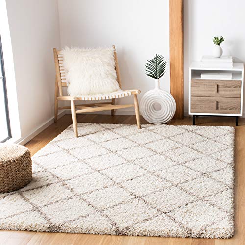 SAFAVIEH Hudson Shag Collection 5'1" x 7'6" Ivory/Beige SGH222A Modern Diamond Trellis Non-Shedding Living Room Bedroom Dining Room Entryway Plush 2-inch Thick Area Rug