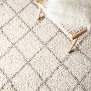 SAFAVIEH Hudson Shag Collection 5'1" x 7'6" Ivory/Beige SGH222A Modern Diamond Trellis Non-Shedding Living Room Bedroom Dining Room Entryway Plush 2-inch Thick Area Rug