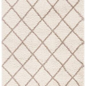 SAFAVIEH Hudson Shag Collection 5'1" x 7'6" Ivory/Beige SGH222A Modern Diamond Trellis Non-Shedding Living Room Bedroom Dining Room Entryway Plush 2-inch Thick Area Rug