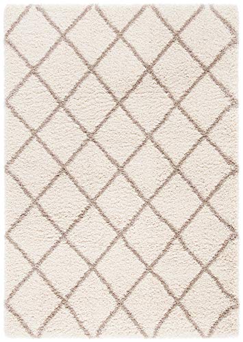 SAFAVIEH Hudson Shag Collection 5'1" x 7'6" Ivory/Beige SGH222A Modern Diamond Trellis Non-Shedding Living Room Bedroom Dining Room Entryway Plush 2-inch Thick Area Rug