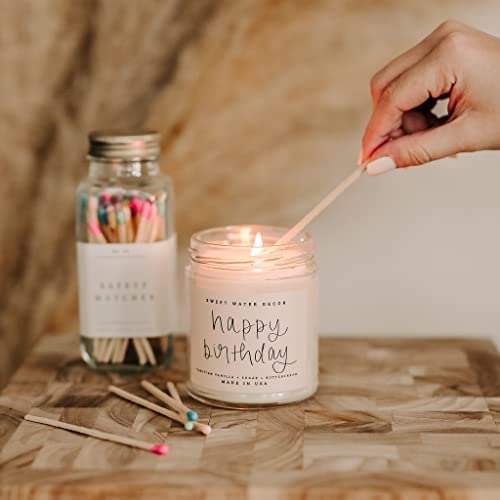 Sweet Water Decor, Happy Birthday, Vanilla, Sugar, and Buttercream, Sweet Scented Soy Wax Candle for Home | 9oz Clear Jar, 40 Hour Burn Time, Made in the USA