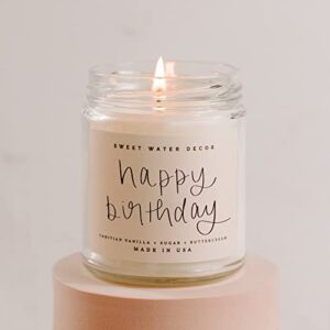 Sweet Water Decor, Happy Birthday, Vanilla, Sugar, and Buttercream, Sweet Scented Soy Wax Candle for Home | 9oz Clear Jar, 40 Hour Burn Time, Made in the USA