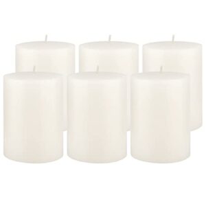 stonebriar tall 3 x 4 inch 50 hour long burning unscented wax flat top pillar candles, white, 6 pack