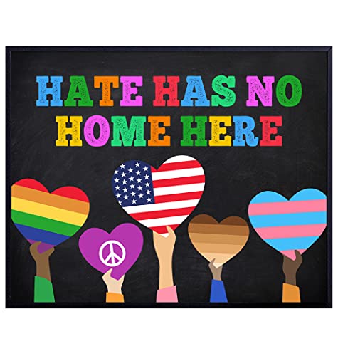 Hate Has No Home Here Flag Sign - Black Lives Matter, LGBTQ, African American, Civil Rights Wall Art Poster, Home Decor, Room Decoration - Gift for Queer, Gay, Bi, Lesbian, Latino, Liberal Democrats