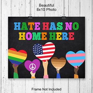 Hate Has No Home Here Flag Sign - Black Lives Matter, LGBTQ, African American, Civil Rights Wall Art Poster, Home Decor, Room Decoration - Gift for Queer, Gay, Bi, Lesbian, Latino, Liberal Democrats