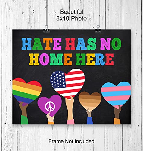 Hate Has No Home Here Flag Sign - Black Lives Matter, LGBTQ, African American, Civil Rights Wall Art Poster, Home Decor, Room Decoration - Gift for Queer, Gay, Bi, Lesbian, Latino, Liberal Democrats