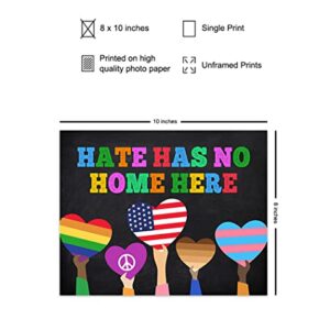 Hate Has No Home Here Flag Sign - Black Lives Matter, LGBTQ, African American, Civil Rights Wall Art Poster, Home Decor, Room Decoration - Gift for Queer, Gay, Bi, Lesbian, Latino, Liberal Democrats