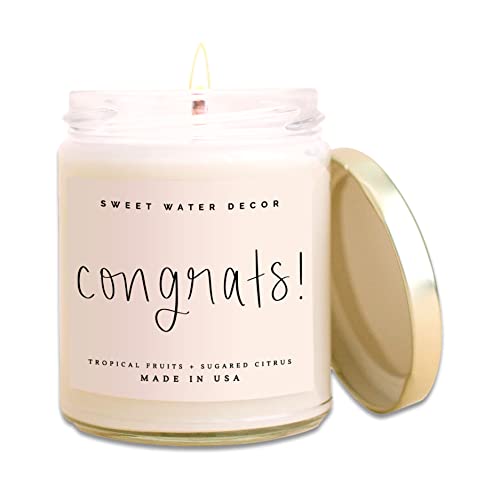 Sweet Water Decor, Congrats! Tropical Fruits and Sugared Citrus Island Scented Soy Wax Candle for Home | 9oz Clear Jar, 40 Hour Burn Time, Made in the USA