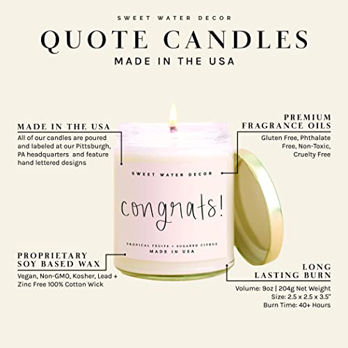 Sweet Water Decor, Congrats! Tropical Fruits and Sugared Citrus Island Scented Soy Wax Candle for Home | 9oz Clear Jar, 40 Hour Burn Time, Made in the USA