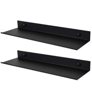 tlbtek 2 pcs 16inch black floating shelves,rustic farmhouse floating shelves wall mounted storage for bathroom, bedroom, living room, kitchen