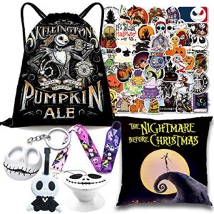 wasdlife gleo nightmare jack skellington drawstring bag, stickers, lanyard, black,