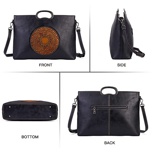 Genuine Leather Handbags for Women, Organizer Crossbody Bag Large Satchel Vintage Embossing Totem Shoulder Bag