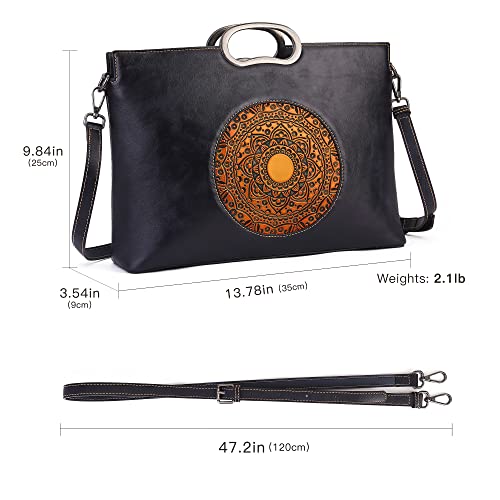 Genuine Leather Handbags for Women, Organizer Crossbody Bag Large Satchel Vintage Embossing Totem Shoulder Bag