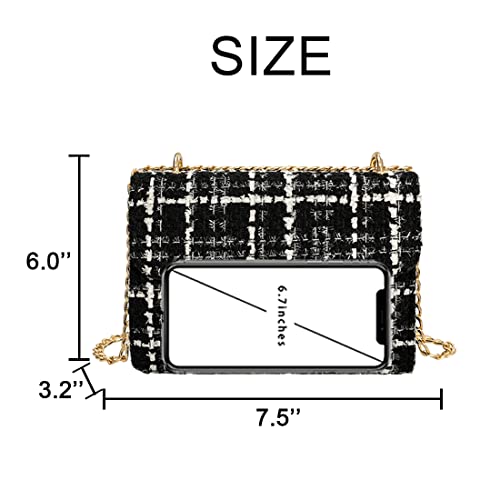 Sunwel Fashion Moonlitt Small Evening Bags for Women Crossbody Bag Chain Shoulder Evening Clutch Tweed Purse Bag (BLACK/WHITE)