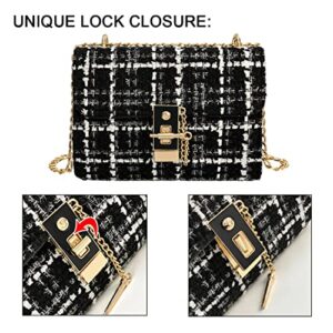 Sunwel Fashion Moonlitt Small Evening Bags for Women Crossbody Bag Chain Shoulder Evening Clutch Tweed Purse Bag (BLACK/WHITE)