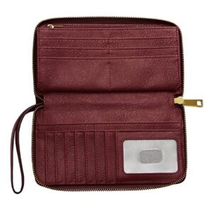 Fossil Liza Zip Around Clutch, Wine Quilted