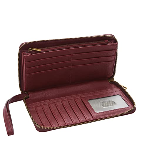 Fossil Liza Zip Around Clutch, Wine Quilted