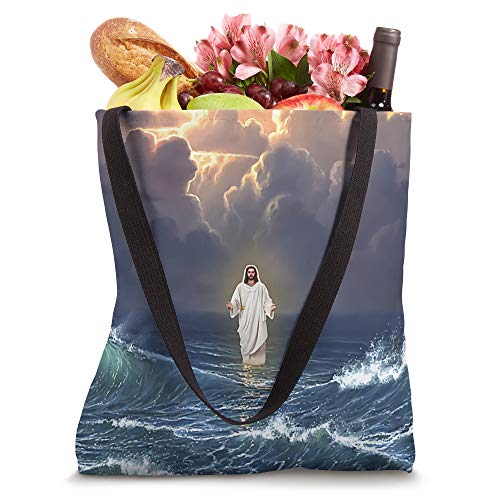 Jesus Christ Walking On Water Religious Picture Art Print Tote Bag