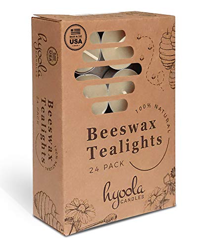 HYOOLA White Beeswax Tealight Candles in Aluminum Cup - 24 Pack - 100% Pure Natural Beeswax Candles