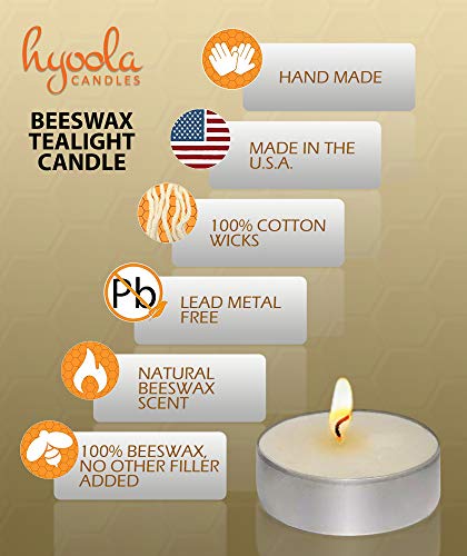 HYOOLA White Beeswax Tealight Candles in Aluminum Cup - 24 Pack - 100% Pure Natural Beeswax Candles