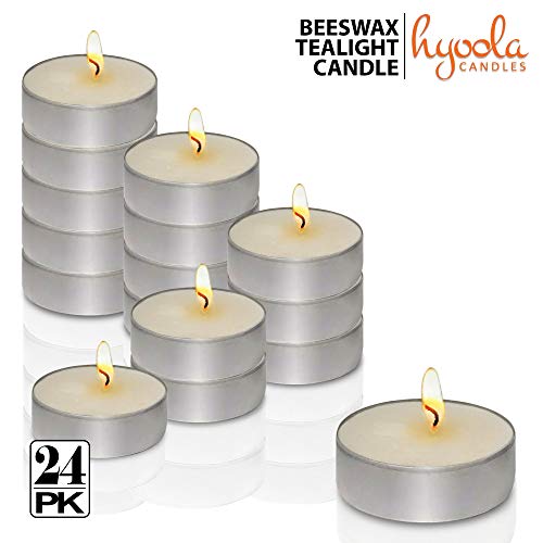 HYOOLA White Beeswax Tealight Candles in Aluminum Cup - 24 Pack - 100% Pure Natural Beeswax Candles