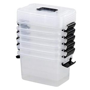 utiao clear plastic bin with lid, 5.5 quart latching box with black handle, 6 packs