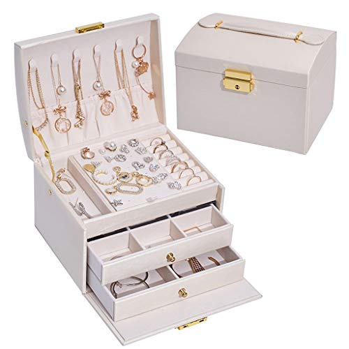 Bausweety Jewelry Box with 2 Drawers,Lockable Jewelry Organizer for Women Girls