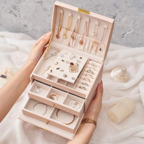 Bausweety Jewelry Box with 2 Drawers,Lockable Jewelry Organizer for Women Girls