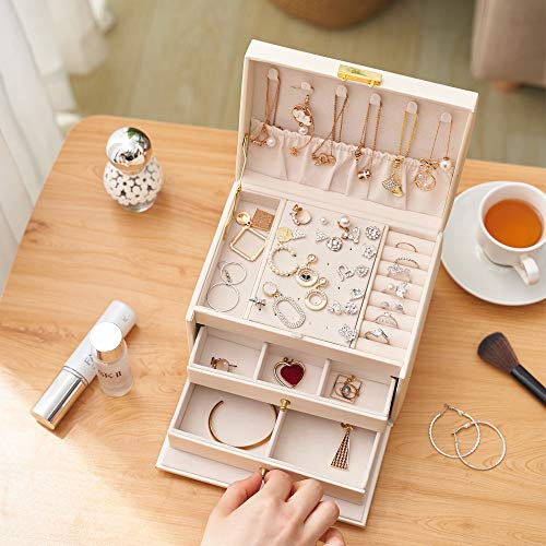 Bausweety Jewelry Box with 2 Drawers,Lockable Jewelry Organizer for Women Girls