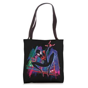 marvel spider-man miles morales graffiti city tote bag