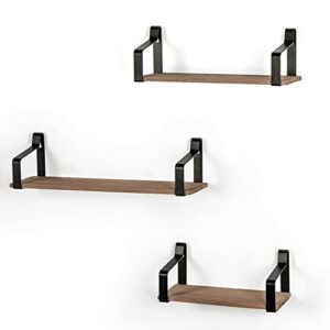 decent home floating shelves wall mounted set of 3 rustic solid wood wall shelves set for bedroom bathroom living room kitchen (brown)