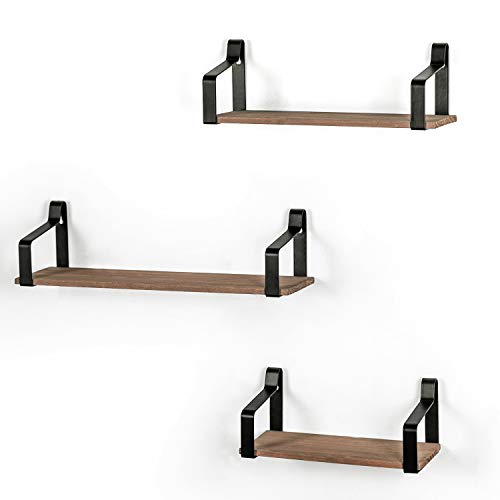 Decent Home Floating Shelves Wall Mounted Set of 3 Rustic Solid Wood Wall Shelves Set for Bedroom Bathroom Living Room Kitchen (Brown)