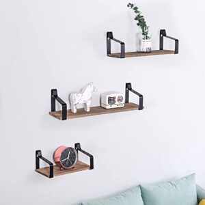 Decent Home Floating Shelves Wall Mounted Set of 3 Rustic Solid Wood Wall Shelves Set for Bedroom Bathroom Living Room Kitchen (Brown)