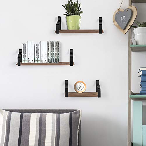 Decent Home Floating Shelves Wall Mounted Set of 3 Rustic Solid Wood Wall Shelves Set for Bedroom Bathroom Living Room Kitchen (Brown)