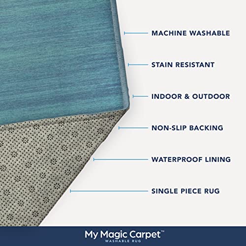 My Magic Carpet Washable Rug - Non-Slip, Stain Resistant, Waterproof, Foldable - 1 Piece Accent Living Room & Bedroom Area Rug - Pet & Kid Friendly (Solid Blue, 3X5 ft)