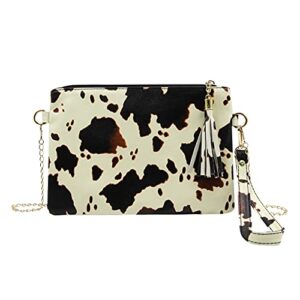 jumisee women cow print wristlet clutch purse fashion tassel crossbody bag with chain strap