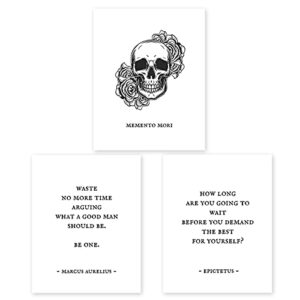 stoic wall art collection – marcus aurelius, memento mori, epictetus quotes – stoicism wisdom set of 3 prints – 8×10 – unframed