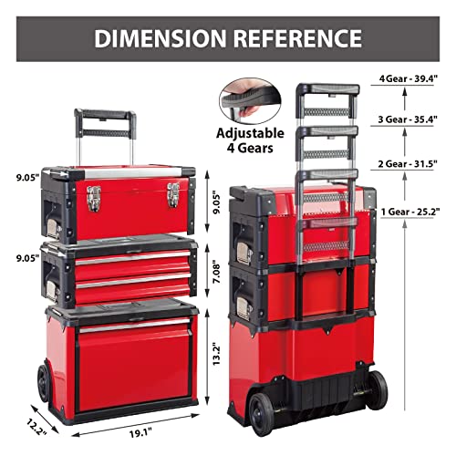 BIG RED TRJF-C305ABD Torin Garage Workshop Organizer: Portable Steel and Plastic Stackable Rolling Upright Trolley Tool Box with 3 Drawers, Red