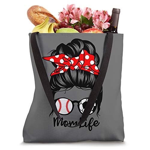 Mom Life Messy Bun Hair Funny Baseball Soccer Mom Tote Bag