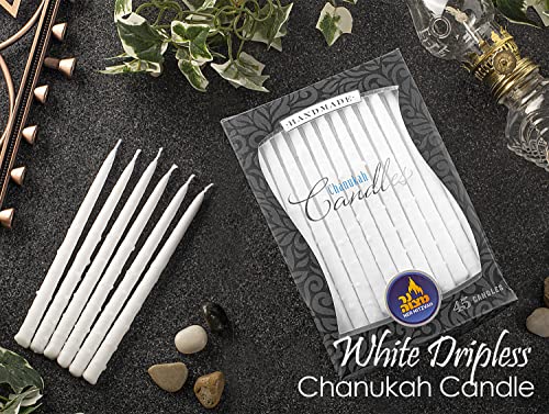 Dripless Chanukah Candles Standard Size - Textured White Hanukkah Candles - Fits Most Menorahs - Premium Quality Wax - 45 Count for All 8 Nights of Hanukkah - by Ner Mitzvah