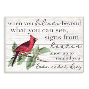 stupell industries believe love never dies inspirational cardinal bird word wall plaque, 10 x 15, design by artist daphne polselli