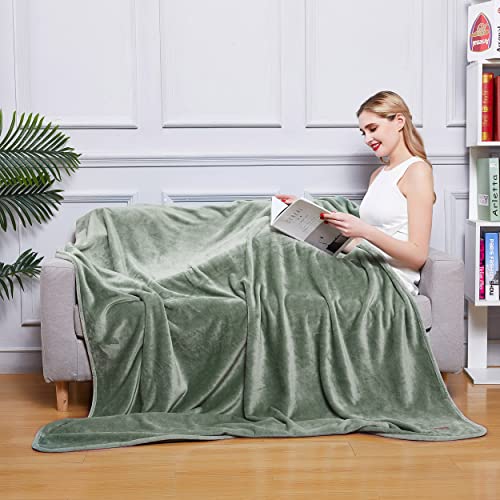 Surii Home Luxury Microfiber Flannel Blanket, Super Soft, Warm, Cozy, Fluffy, and Breathable, Perfect Throws for Bed, Couch, Sofa, for All Season Use. 350GSM King Size 108x90 Inches(Oliver Green)