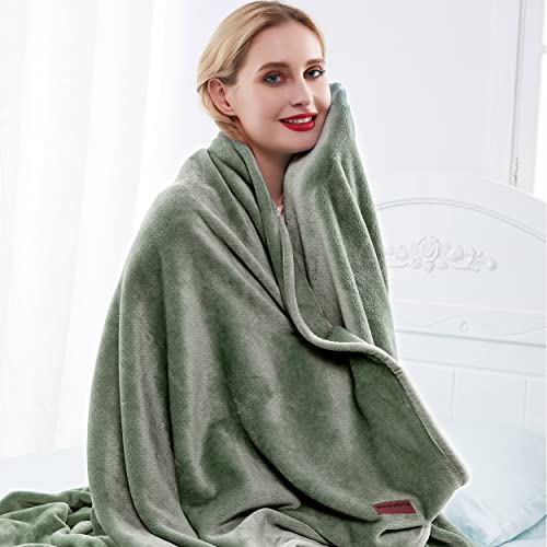 Surii Home Luxury Microfiber Flannel Blanket, Super Soft, Warm, Cozy, Fluffy, and Breathable, Perfect Throws for Bed, Couch, Sofa, for All Season Use. 350GSM King Size 108x90 Inches(Oliver Green)