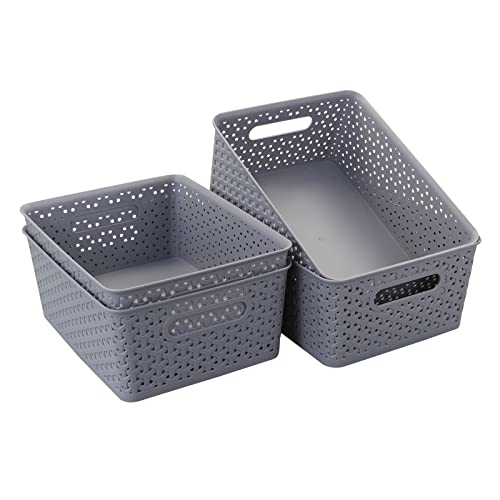 Saedy Plastic Storage Baskets, Grey Basket Bin, 4-Pack