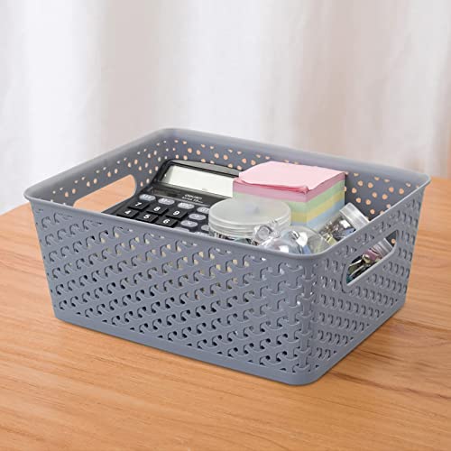 Saedy Plastic Storage Baskets, Grey Basket Bin, 4-Pack