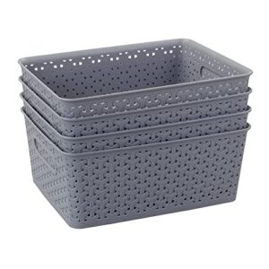 Saedy Plastic Storage Baskets, Grey Basket Bin, 4-Pack