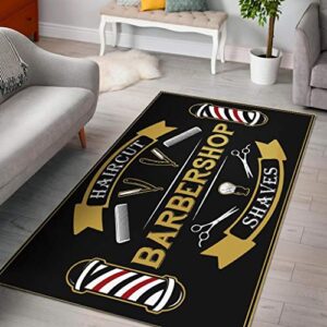 barber rug barber shop haircut and shave black full size area rug for living dinning room bedroom kitchen, nursery rug floor carpet yoga mat