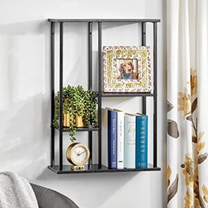 mDesign Metal Wall Decor Storage Organizer Display Shelf - 4-Tier - Hang in Bathroom, Kitchen, Entryway, Hallway, Mudroom, Bedroom, Laundry Room - Wall Mount - Black